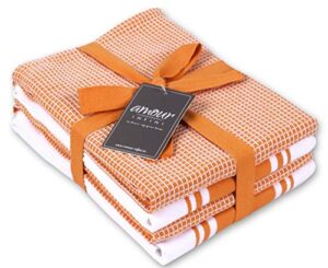 amour infini cotton kitchen towels - set of 4 highly absorbent, ultra soft waffle weave tea towel with hanging loop - 20x28 inch quick drying dish cloths for cleaning (orange)