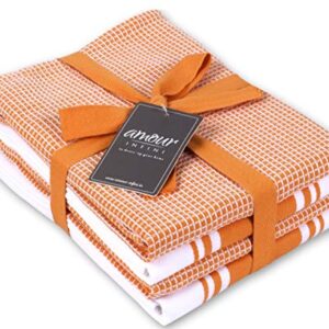 AMOUR INFINI Cotton Kitchen Towels - Set of 4 Highly Absorbent, Ultra Soft Waffle Weave Tea Towel with Hanging Loop - 20x28 Inch Quick Drying Dish Cloths for Cleaning (Orange)