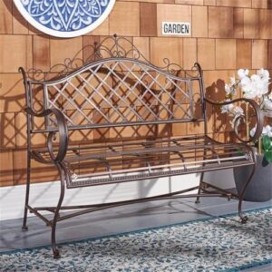 SAFAVIEH PAT5017B Outdoor Collection Abner Rustic Brown Wrought Iron 46-inch Garden Bench