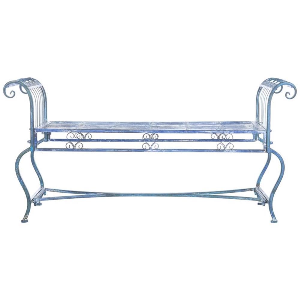 SAFAVIEH Outdoor Collection Brielle Victorian Antique Blue Bench