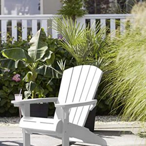 Keter Alpine Adirondack Resin Outdoor Furniture Patio Chairs with Cup Holder-Perfect for Beach, Pool, and Fire Pit Seating, White