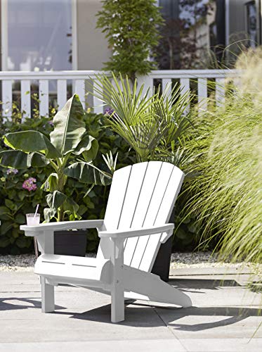 Keter Alpine Adirondack Resin Outdoor Furniture Patio Chairs with Cup Holder-Perfect for Beach, Pool, and Fire Pit Seating, White