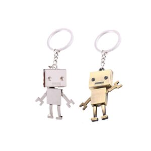 exceart 2 pcs mini keychains - robot shape creative hanging keyring ornament decor key holder (bronze, silver)