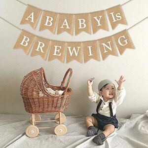 SWYOUN Burlap A Baby is Brewing Banner Baby Shower Party Garland Mantel Fireplace Decoration Supplies