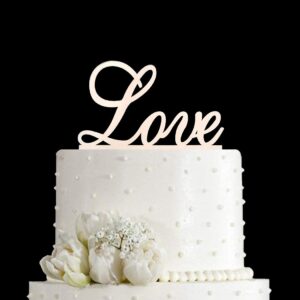 love cake topper - wedding/engagement/bridal shower/anniversary/birthday/bachelorette/confession party decorations supplies - mirror silver acrylic