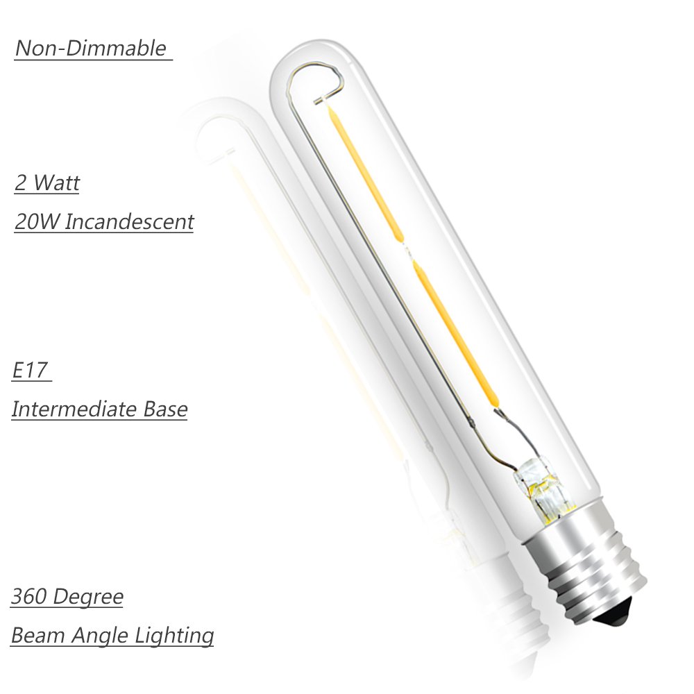 Bonlux LED T6.5 Exit Sign Clear Light Bulbs, 2W E17 Intermediate Base T6.5 LED Appliance Bulb (20W Incandescent Equivalent) for Refrigerator Freezer, Daylight 6000K (4-Pack,E17 Base)