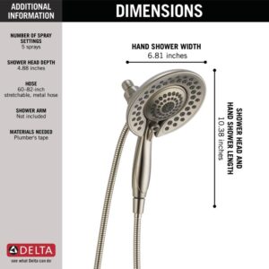 Delta Faucet 5-Spray In2ition 2-in-1 Dual Shower Head with HandHeld Spray, Brushed Nickel Hand Held Shower Head with Hose, Handheld Shower Heads, 2.5 GPM Shower Head, Stainless 58569-SS25-PK