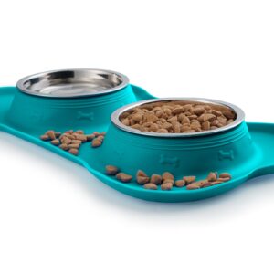 Hubulk Pet Dog Bowls 2 Stainless Steel Dog Bowl with No Spill Non-Skid Silicone Mat + Pet Food Scoop Water and Food Feeder Bowls for Feeding Small Medium Large Dogs Cats Puppies (Small, Green)