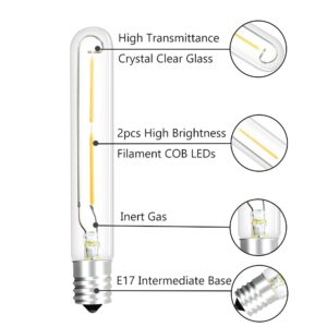 Bonlux LED T6.5 Exit Sign Clear Light Bulbs, 2W E17 Intermediate Base T6.5 LED Appliance Bulb (20W Incandescent Equivalent) for Refrigerator Freezer, Daylight 6000K (4-Pack,E17 Base)