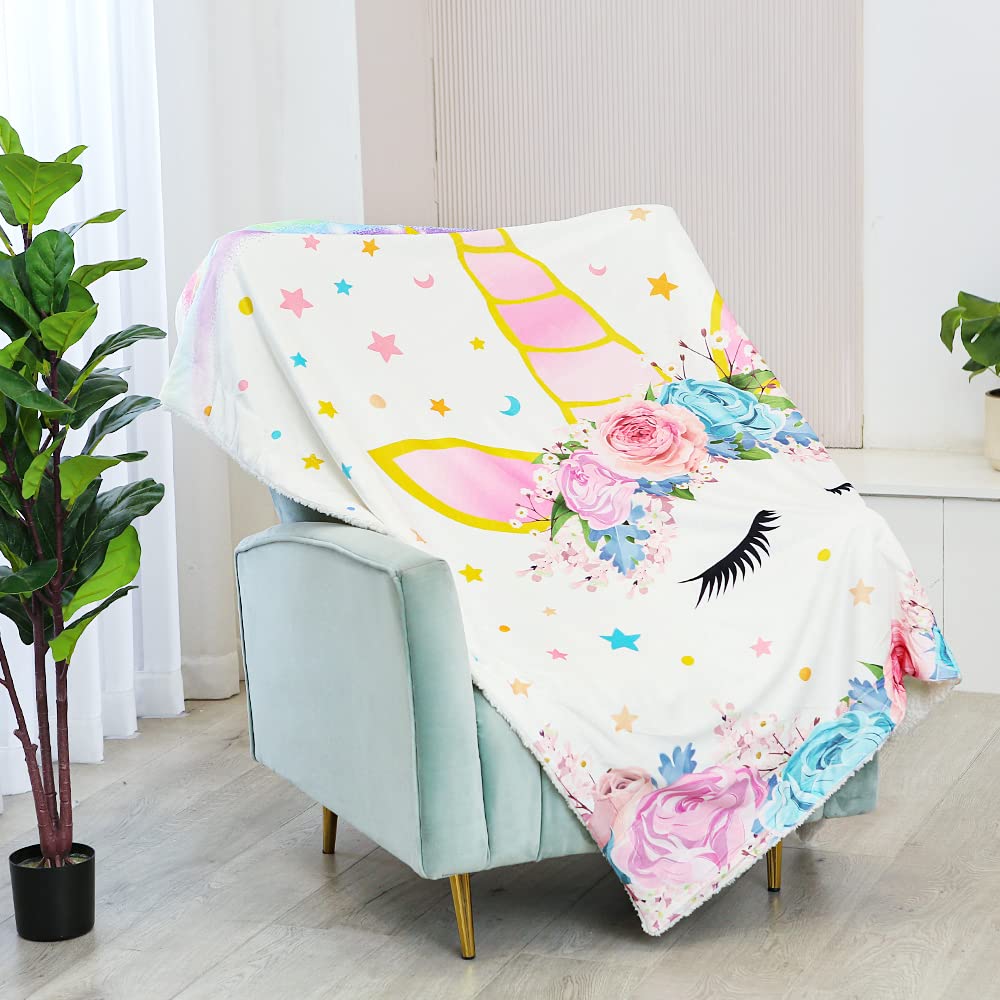 WERNNSAI Magic Unicorn Blanket - 50” × 60” Sherpa Fleece Throw Blankets for Girls Kids Baby Shower Birthday Gifts Couch Sofa Bedroom Nursery Bed Decorative Throws Blankets