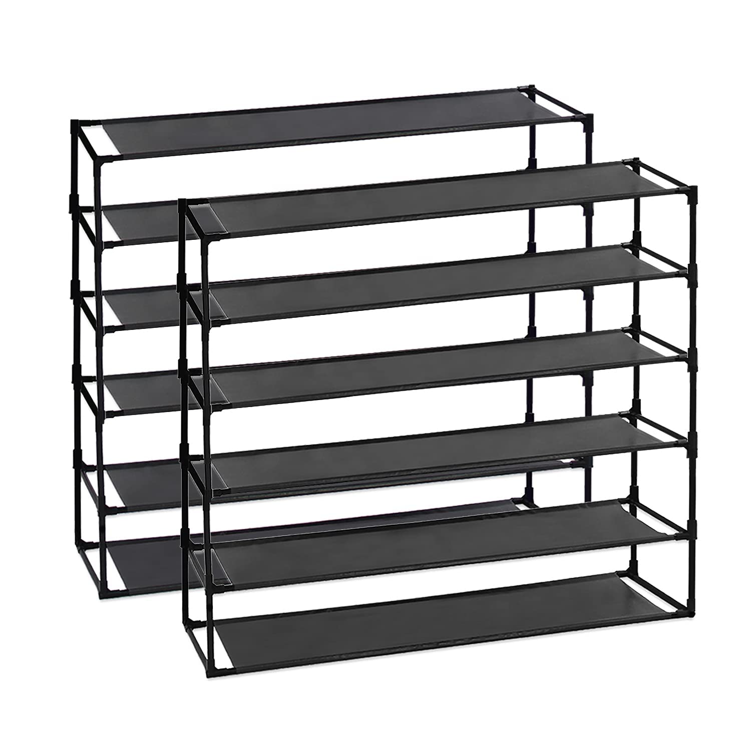 TY ARTS & CULTURE 2 Pack 6-Tiers Shoe Rack Organizer, Sturdy Metal Pipes & Durable Non-Woven Fabric, Space Saving Tall Shoe Rack Hold 48-60airs, Shoe Rack for Entryway (Black)