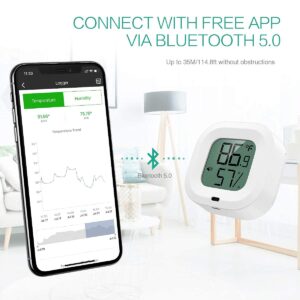 ORIA Mini Wireless Thermometer Hygrometer, Wireless Indoor Temperature Humidity Sensor, Temp Humidity Gauge Meter with APP Alert, Data Export for Home