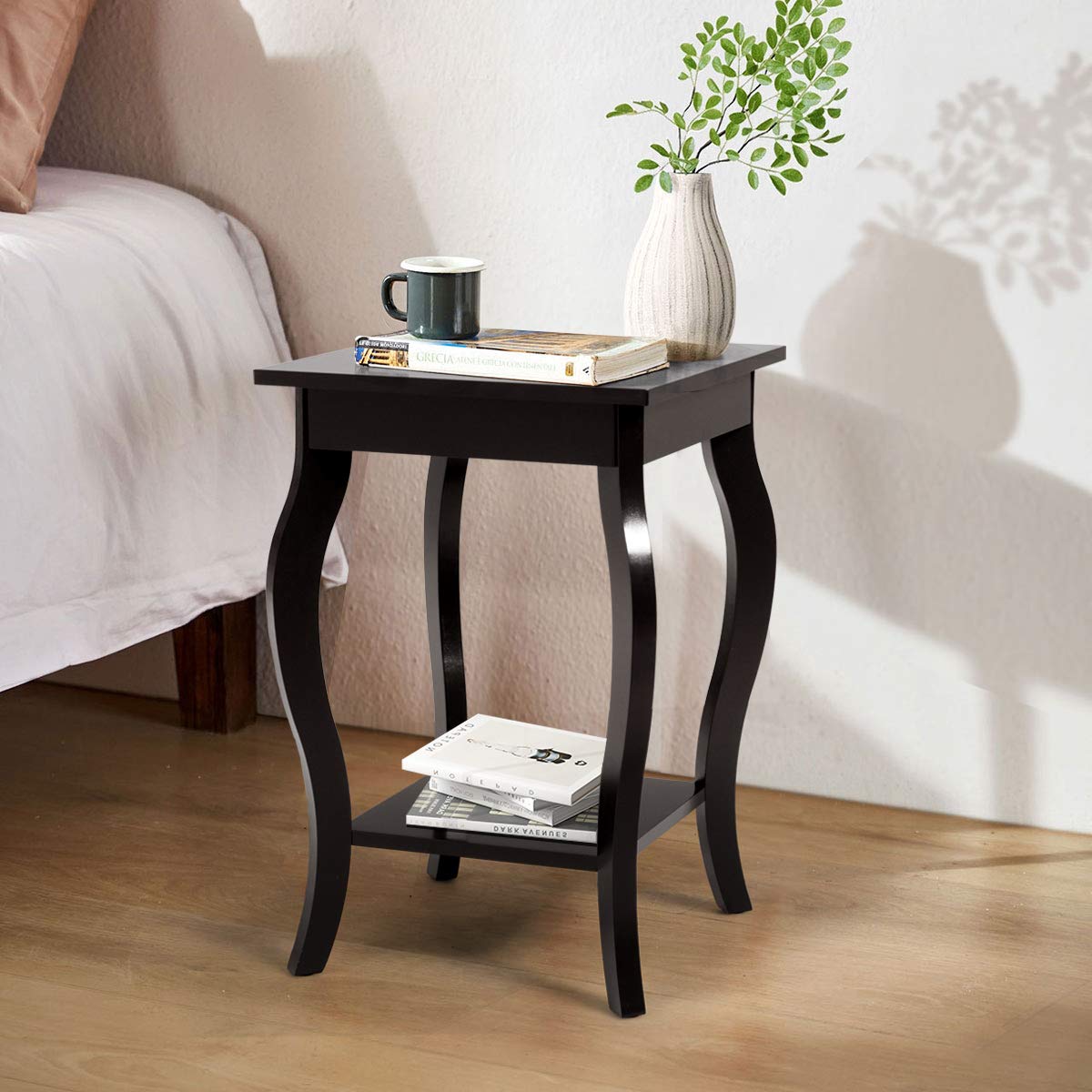 Giantex End Table 16" W/Storage & Shelf Curved Legs Home Furniture for Living Room Accent Sofa Side Table Nightstand (2, Dark Coffee)