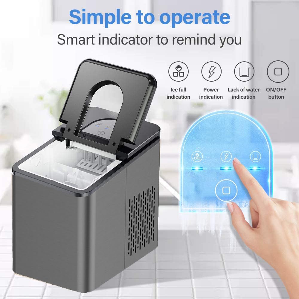 SOOPYK Ice Makers Countertop, Portable Ice Makes 27 lbs in 24 hrs - 9 Ice Cubes Ready in 5-7 Mins, Ice Maker Machine with Self- Cleaning Function with Ice Scoop and Basket