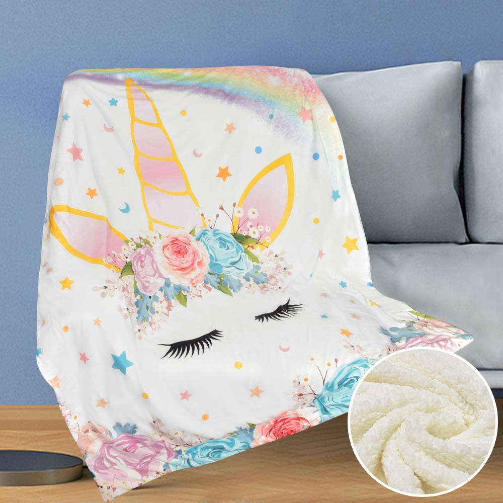 WERNNSAI Magic Unicorn Blanket - 50” × 60” Sherpa Fleece Throw Blankets for Girls Kids Baby Shower Birthday Gifts Couch Sofa Bedroom Nursery Bed Decorative Throws Blankets