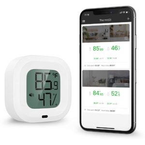 oria mini wireless thermometer hygrometer, wireless indoor temperature humidity sensor, temp humidity gauge meter with app alert, data export for home