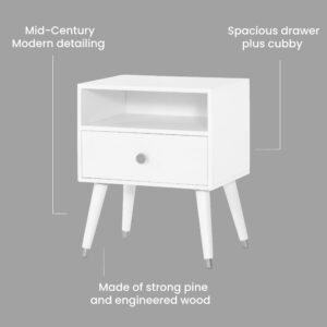 Child Craft Mod Drawer and Shelf Nightstand Accent Table for Nursery or Bedroom, Large Storage Drawer and Shelf, Made of Sturdy Pinewood, Non-Toxic, Baby Safe Finish (Matte White)