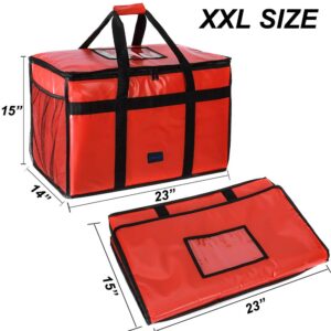 cherrboll Insulated Food Delivery Bag -23"x14"x15", Premium Large Commercial Catering Bag for Food Transport, Thermal Food Carrier with Side Pockets, Extra Strength Zipper & Thick Insulation, Red