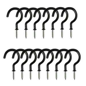 hayodo 2 inches ceiling screw hooks 15pcs with reusable case vinyl coated cup hook holder screw-in hooks for hanging (black)