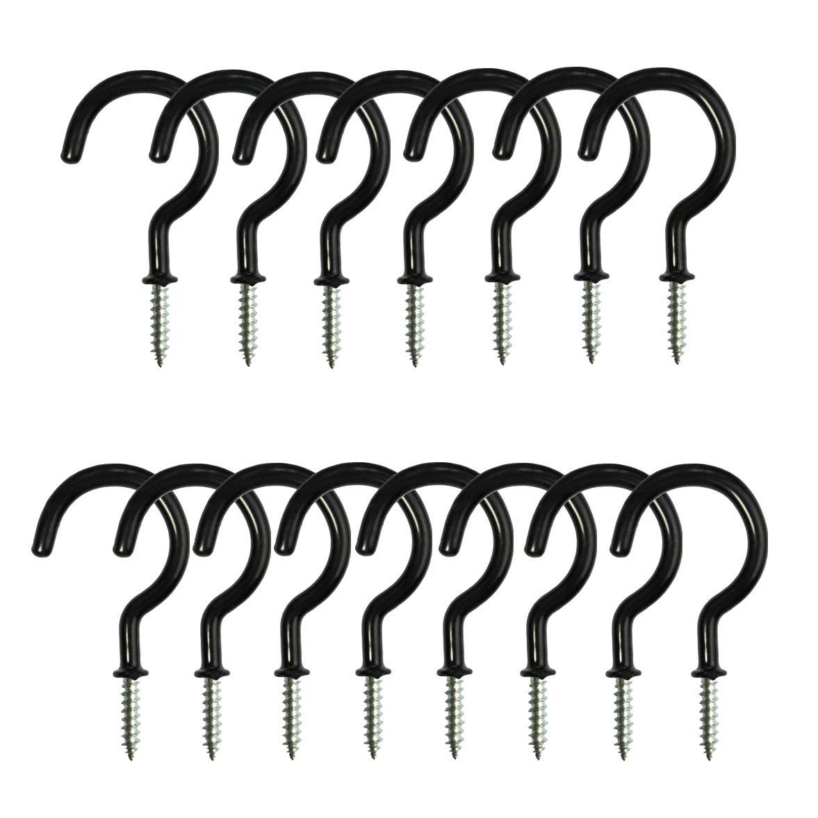 Hayodo 2 inches Ceiling Screw Hooks 15Pcs with Reusable Case Vinyl Coated Cup Hook Holder Screw-in Hooks for Hanging (Black)