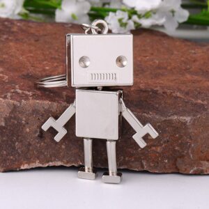 EXCEART 2 Pcs Mini Keychains - Robot Shape Creative Hanging Keyring Ornament Decor Key Holder (Bronze, Silver)