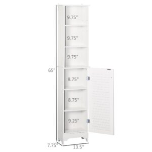 HOMCOM Tall Bathroom Storage Cabinet/Freestanding Linen Tower with 3-Tier Open Adjustable Shelf, White