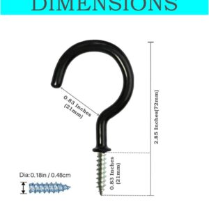 Hayodo 2 inches Ceiling Screw Hooks 15Pcs with Reusable Case Vinyl Coated Cup Hook Holder Screw-in Hooks for Hanging (Black)