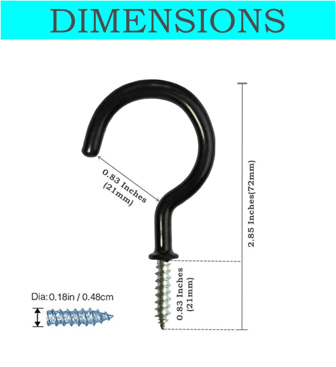 Hayodo 2 inches Ceiling Screw Hooks 15Pcs with Reusable Case Vinyl Coated Cup Hook Holder Screw-in Hooks for Hanging (Black)