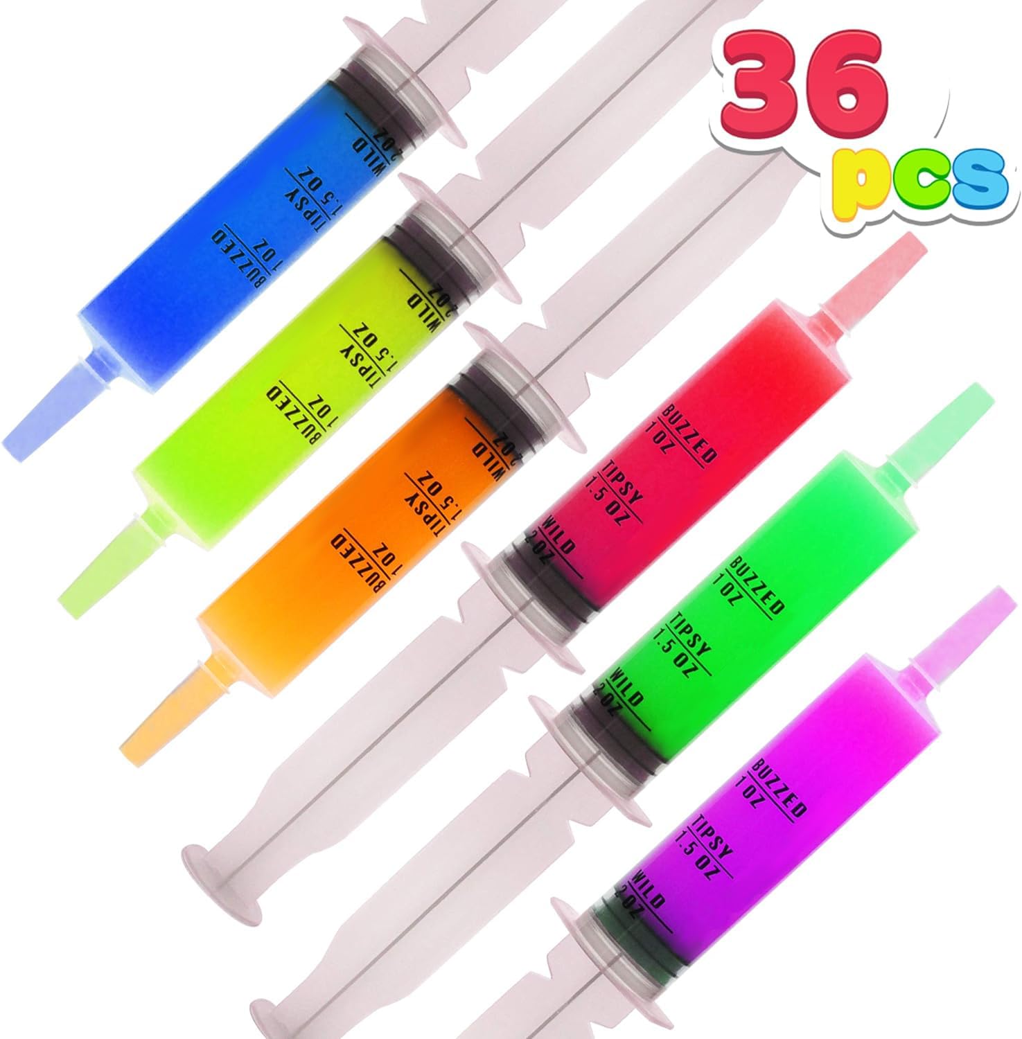 JOYIN 36 PCs 60ml Charge Plastic Syringes, 2 oz Reusable Container Tubes with Caps & Individually Wrapped; Easy-Grip Caps for Halloween Party Favor