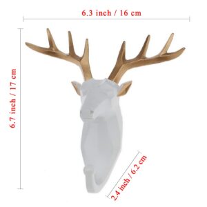 Kepfire Deer Head Hook Antlers Bathroom Nordic Animal Hook White Resin Coat Hanging Hook Decorative Craft Art Creative Mounted Hook Heavy Duty Scarf Hat Towel Wall Hook