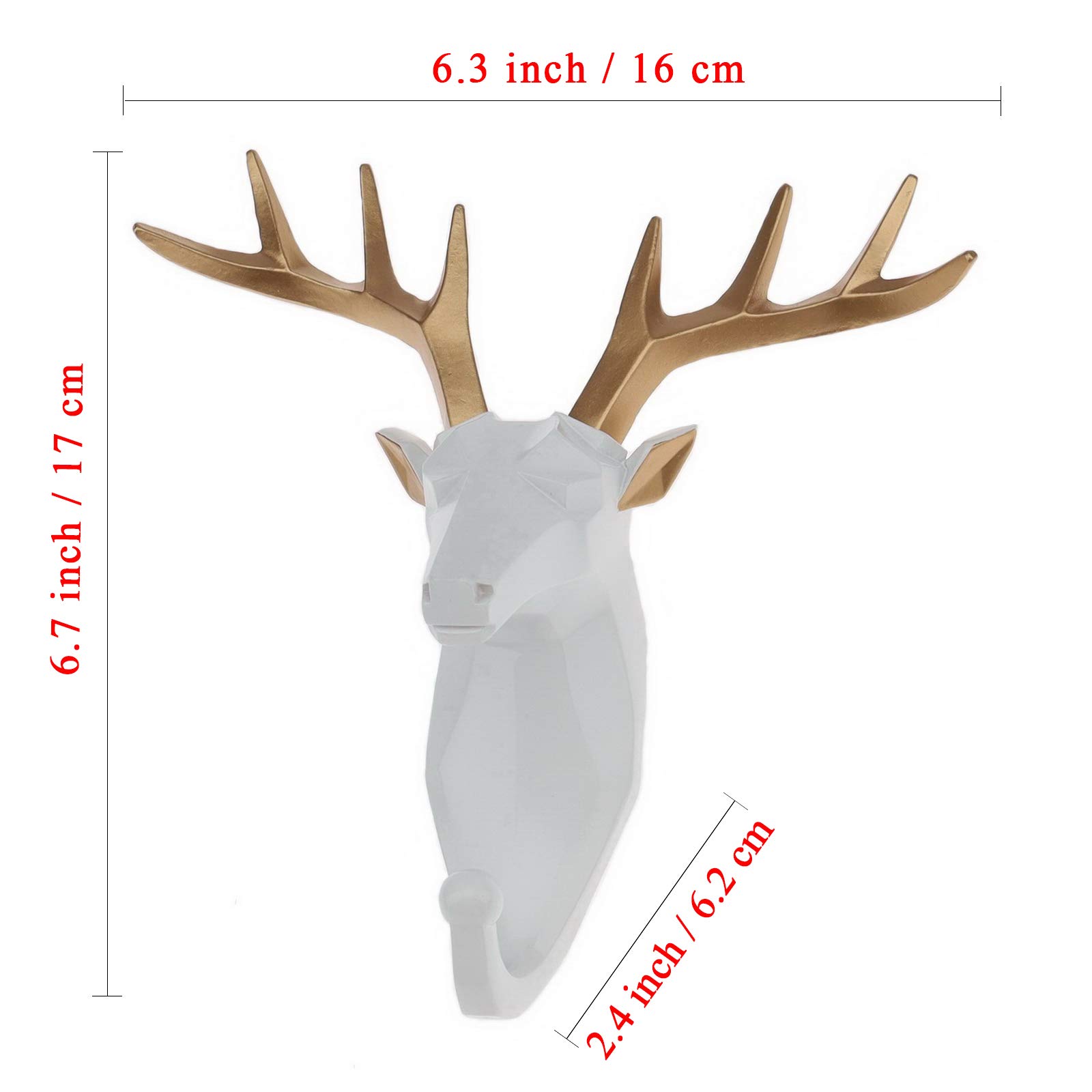 Kepfire Deer Head Hook Antlers Bathroom Nordic Animal Hook White Resin Coat Hanging Hook Decorative Craft Art Creative Mounted Hook Heavy Duty Scarf Hat Towel Wall Hook