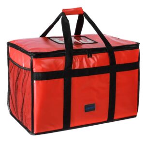 cherrboll insulated food delivery bag -23"x14"x15", premium large commercial catering bag for food transport, thermal food carrier with side pockets, extra strength zipper & thick insulation, red