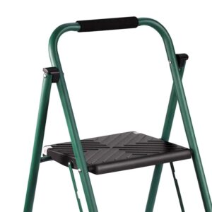 Delxo Non-Slip 3 Step Stool Folding Sturdy Steel Wide Step Ladder with Hand Grip and Locking Mechanism for Indoor Household Kitchens, Green/Black