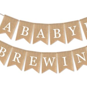 SWYOUN Burlap A Baby is Brewing Banner Baby Shower Party Garland Mantel Fireplace Decoration Supplies