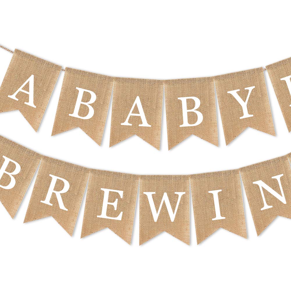 SWYOUN Burlap A Baby is Brewing Banner Baby Shower Party Garland Mantel Fireplace Decoration Supplies