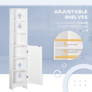 HOMCOM Tall Bathroom Storage Cabinet/Freestanding Linen Tower with 3-Tier Open Adjustable Shelf, White