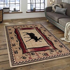 rustic lodge log cabin decor elk deer moose area rug (5 feet 3 inch x 7 feet 5 inch)