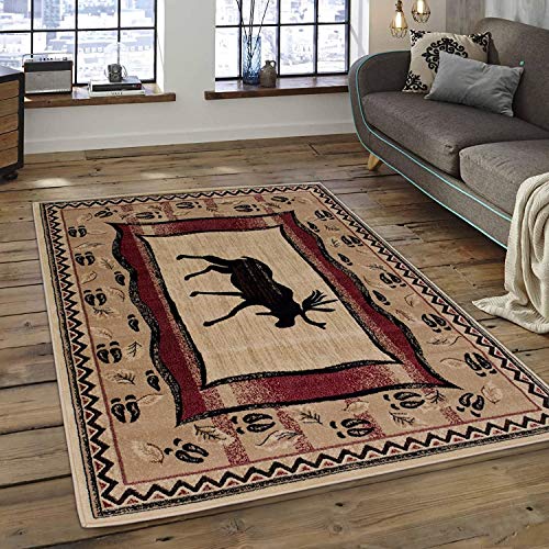 Rustic Lodge Log Cabin Decor Elk Deer Moose Area Rug (5 Feet 3 Inch X 7 Feet 5 Inch)