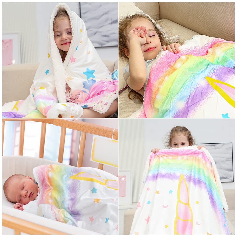 WERNNSAI Magic Unicorn Blanket - 50” × 60” Sherpa Fleece Throw Blankets for Girls Kids Baby Shower Birthday Gifts Couch Sofa Bedroom Nursery Bed Decorative Throws Blankets