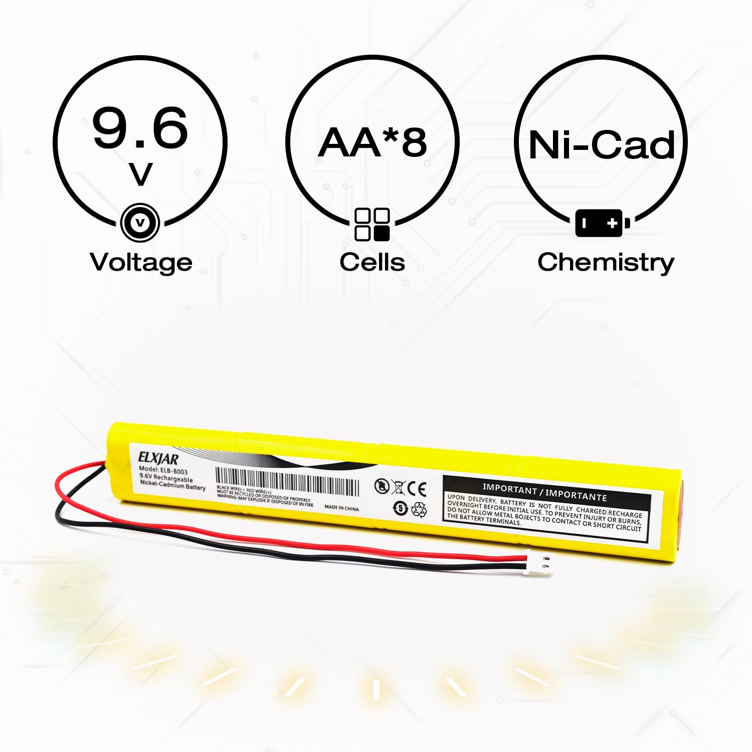 elxjar (5-Pack) 9.6V 900mAh Exit Sign Emergency Light ELBB003 Lithonia ELB-B003 Unitech NiCad Battery Replacement ELB-B004 ELBB004 OSI OSA228 DANTONA CUSTOM-306-U BBAT0044A BAA-96 BBAT0043A