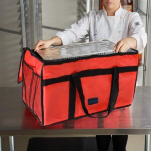 cherrboll Insulated Food Delivery Bag -23"x14"x15", Premium Large Commercial Catering Bag for Food Transport, Thermal Food Carrier with Side Pockets, Extra Strength Zipper & Thick Insulation, Red