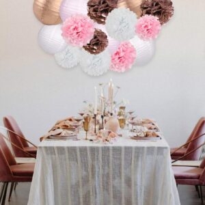 zilue Rose Gold Party Decorations, Pink Rose Gold Paper Lanterns and Pom Poms Flowers for Birthday Party Bridal Shower Bachelorette Party Decor 15PCS