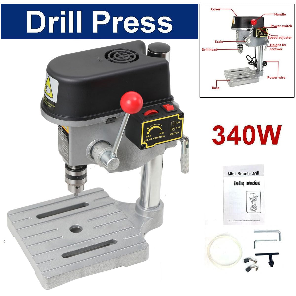 EWANYO 3-Speed Benchtop Drill Press, Electric Bench Wood Drilling Machine for DIY Creation, Small and Precise Work Like Jewelry Making Woodworking Metal Drilling Machine 110V