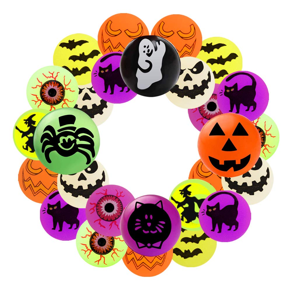 LovesTown 24 Halloween Theme Designs Bouncing Balls - Glow in The Dark Bouncy Party Favors Supplies for Kids, Trick or Treating Goodie