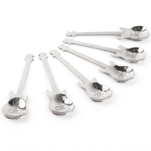 auear, 6 pack guitar dessert spoons stainless steel coffee spoon demitasse espresso spoons musical spoon teaspoon for stirring drink mixing milkshake jam ice cream tea cake (silver)