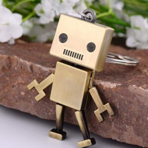 EXCEART 2 Pcs Mini Keychains - Robot Shape Creative Hanging Keyring Ornament Decor Key Holder (Bronze, Silver)