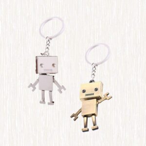 EXCEART 2 Pcs Mini Keychains - Robot Shape Creative Hanging Keyring Ornament Decor Key Holder (Bronze, Silver)