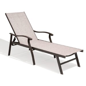 Crestlive Products Aluminum Adjustable Chaise Lounge Chair Five-Position and Full Flat Outdoor Recliner All Weather for Patio, Beach, Yard, Pool (1PC Beige)