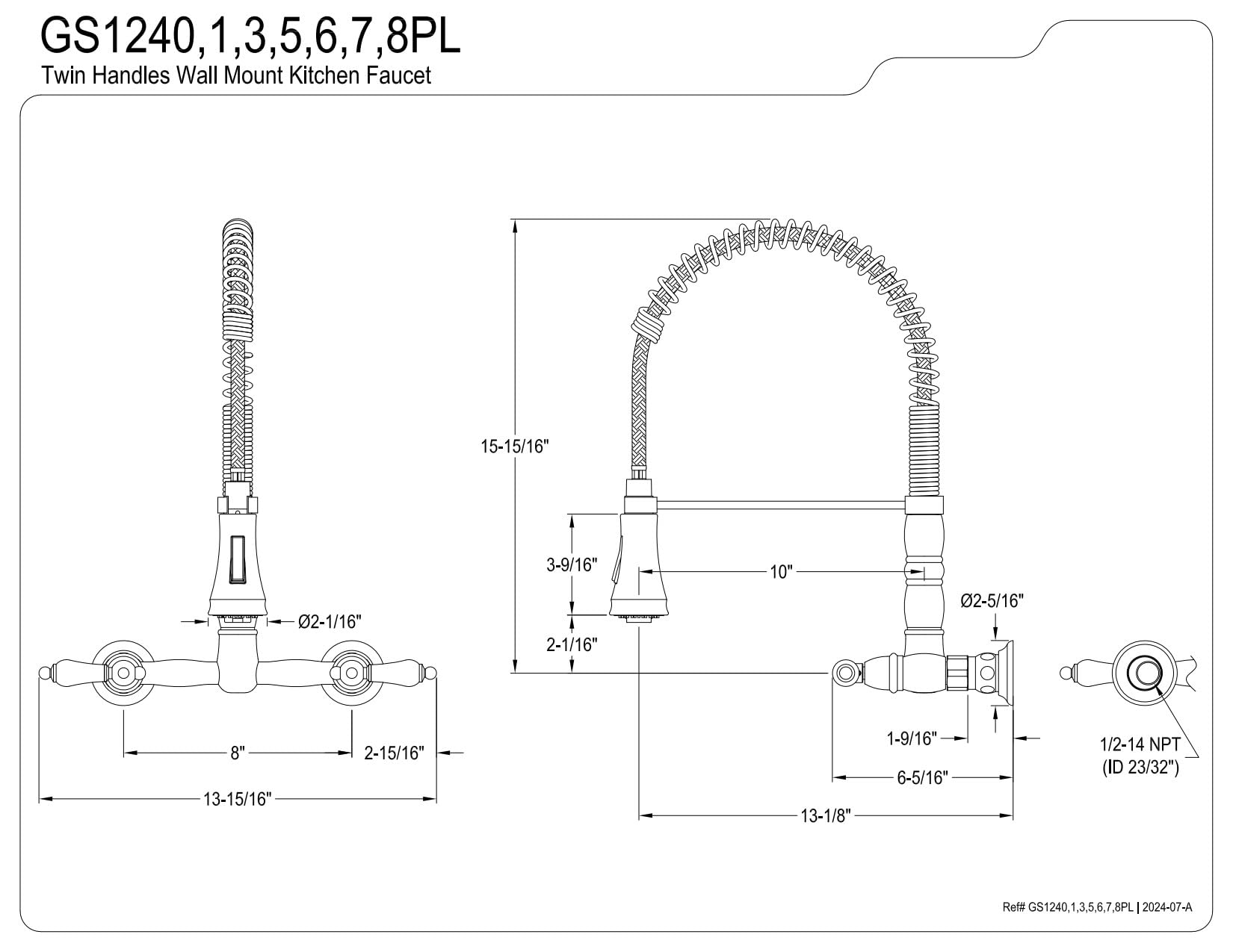 Kingston Brass GS1245PL Heritage Pull-Down Sprayer Kitchen Faucet, Oil Rubbed Bronze, 13.88 x 13.13 x 16