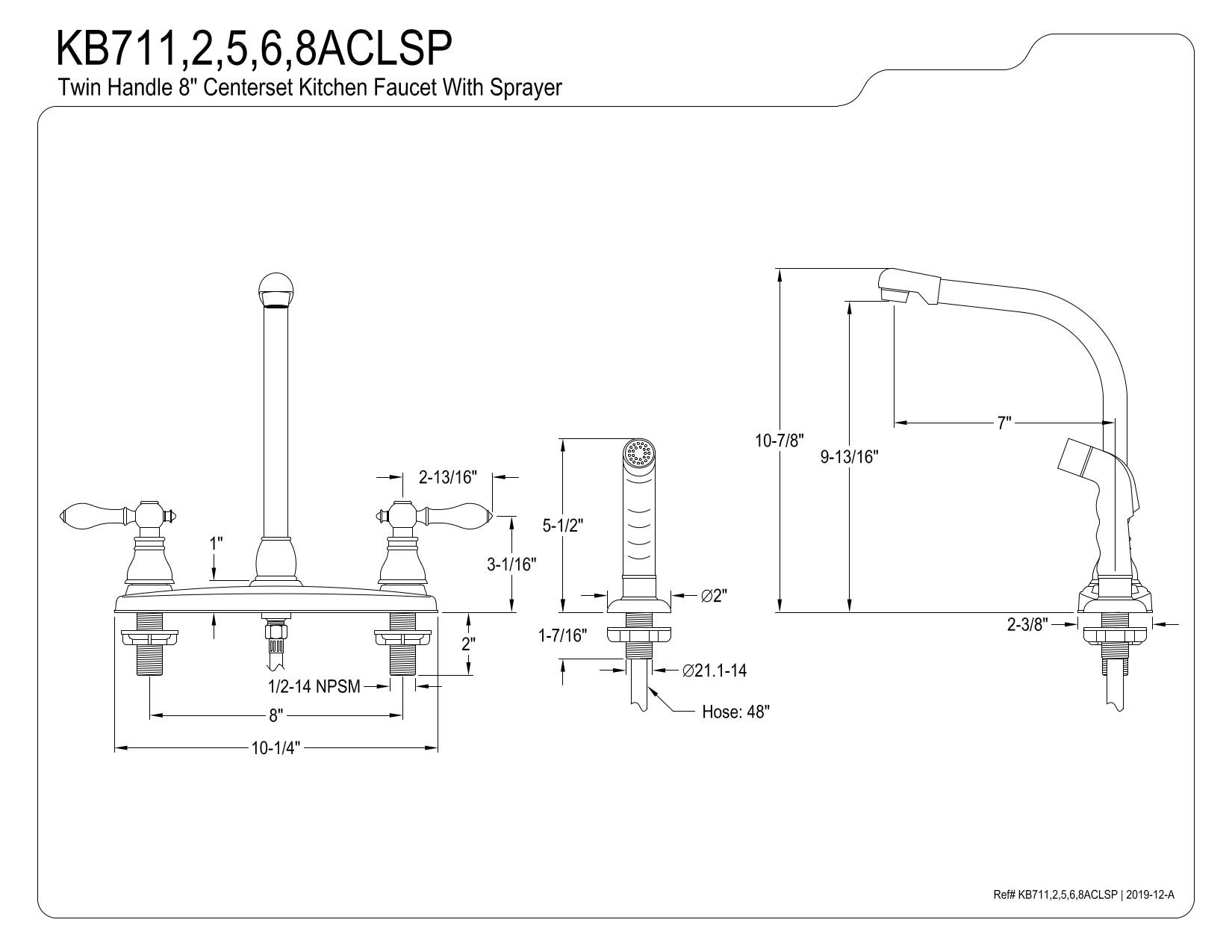 Kingston Brass KB716ACLSP American Classic Centerset Kitchen Faucet with Side Sprayer, Antique Copper